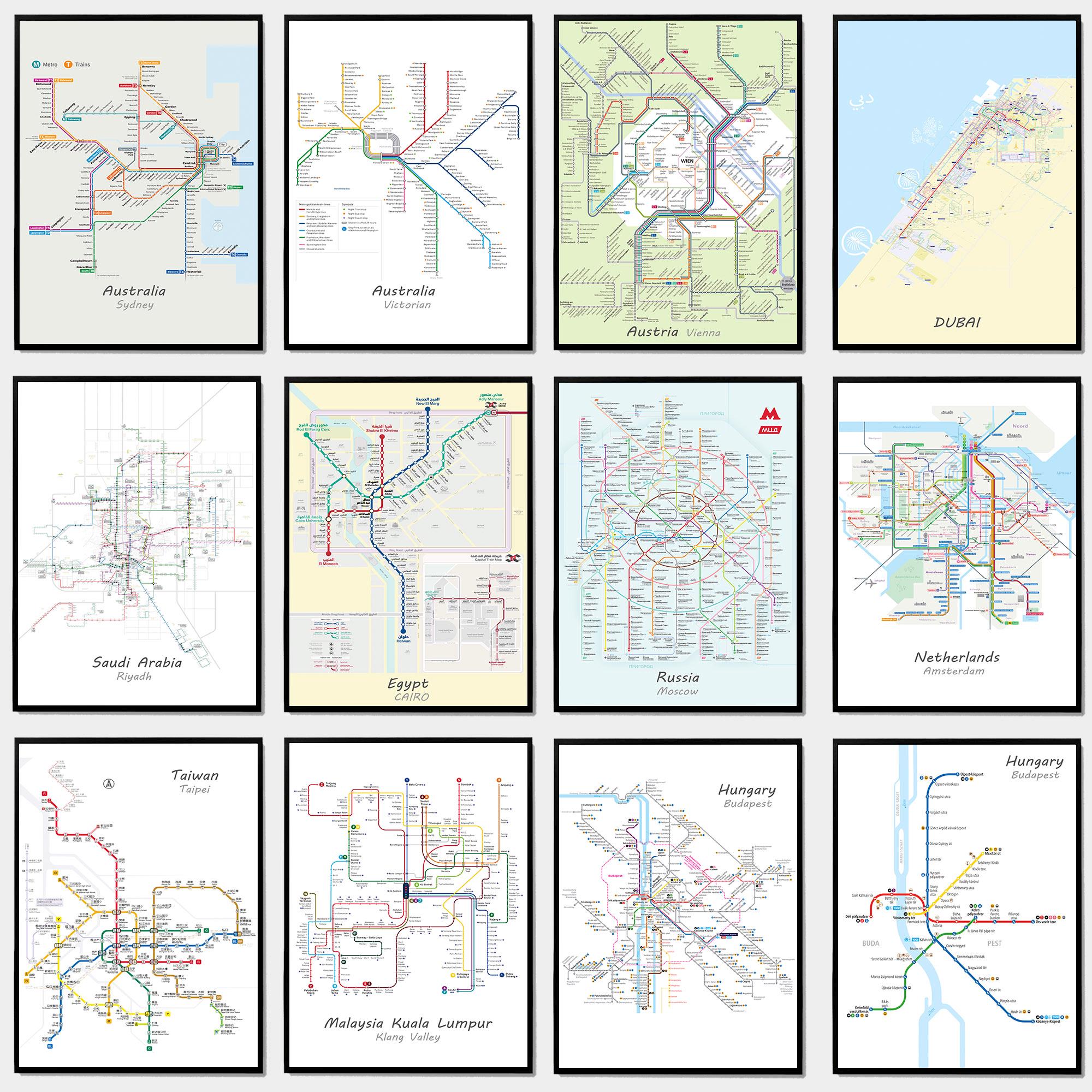 61 Transit Maps of Cities, Metro System Subway Poster, Mass Transit Map ...