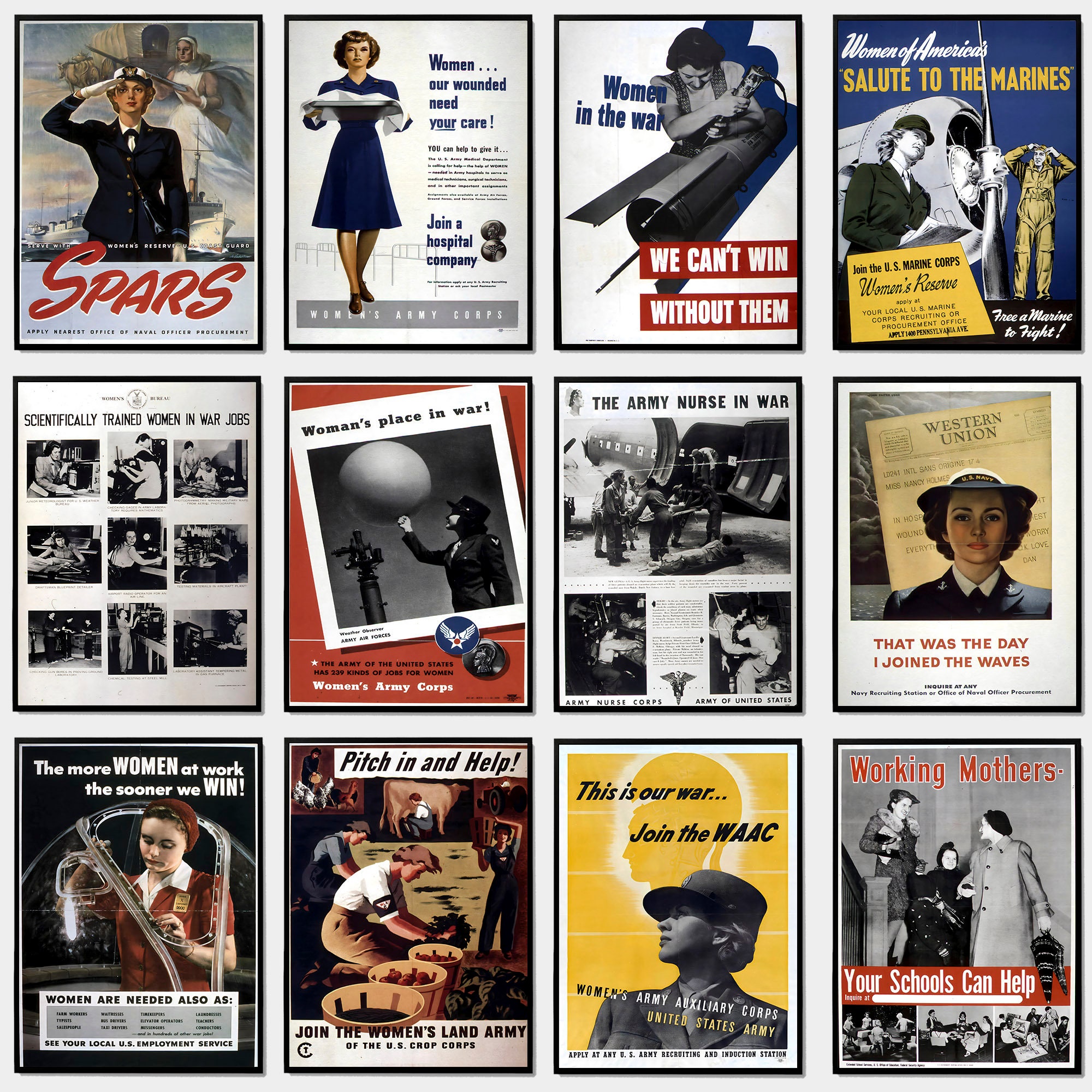 65 HQ Vintage Woman Propaganda Poster Bundle, 1940s WW2 Feminist Poster ...
