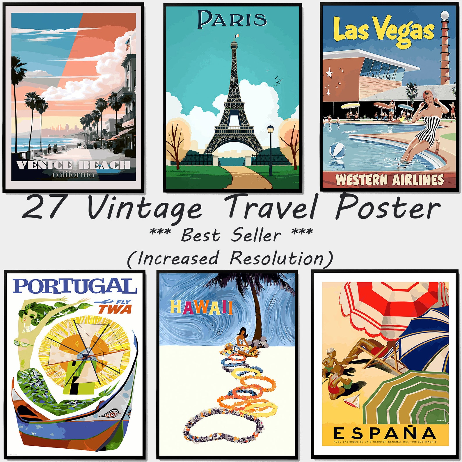 27 Retro Travel Poster Bundle, Vintage Eclectic Wall Art (JPEG) - Etsy
