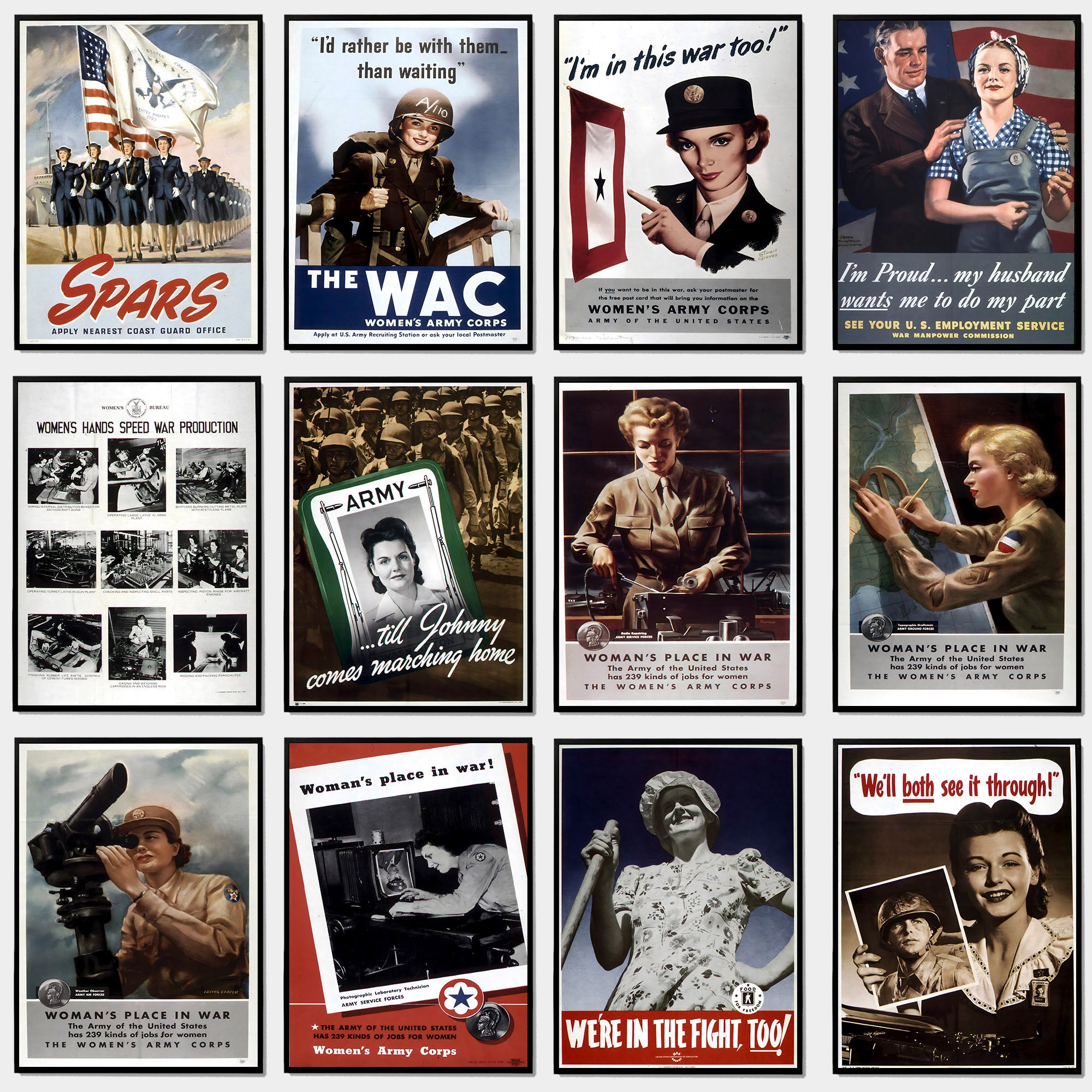 65 HQ Vintage Woman Propaganda Poster Bundle, 1940s WW2 Feminist Poster ...
