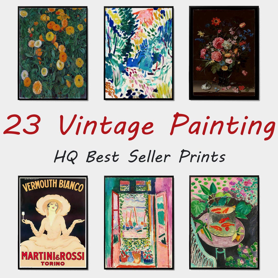 23 Vintage Painting Poster Set, Retro Wall Art Collection, Eclectic ...