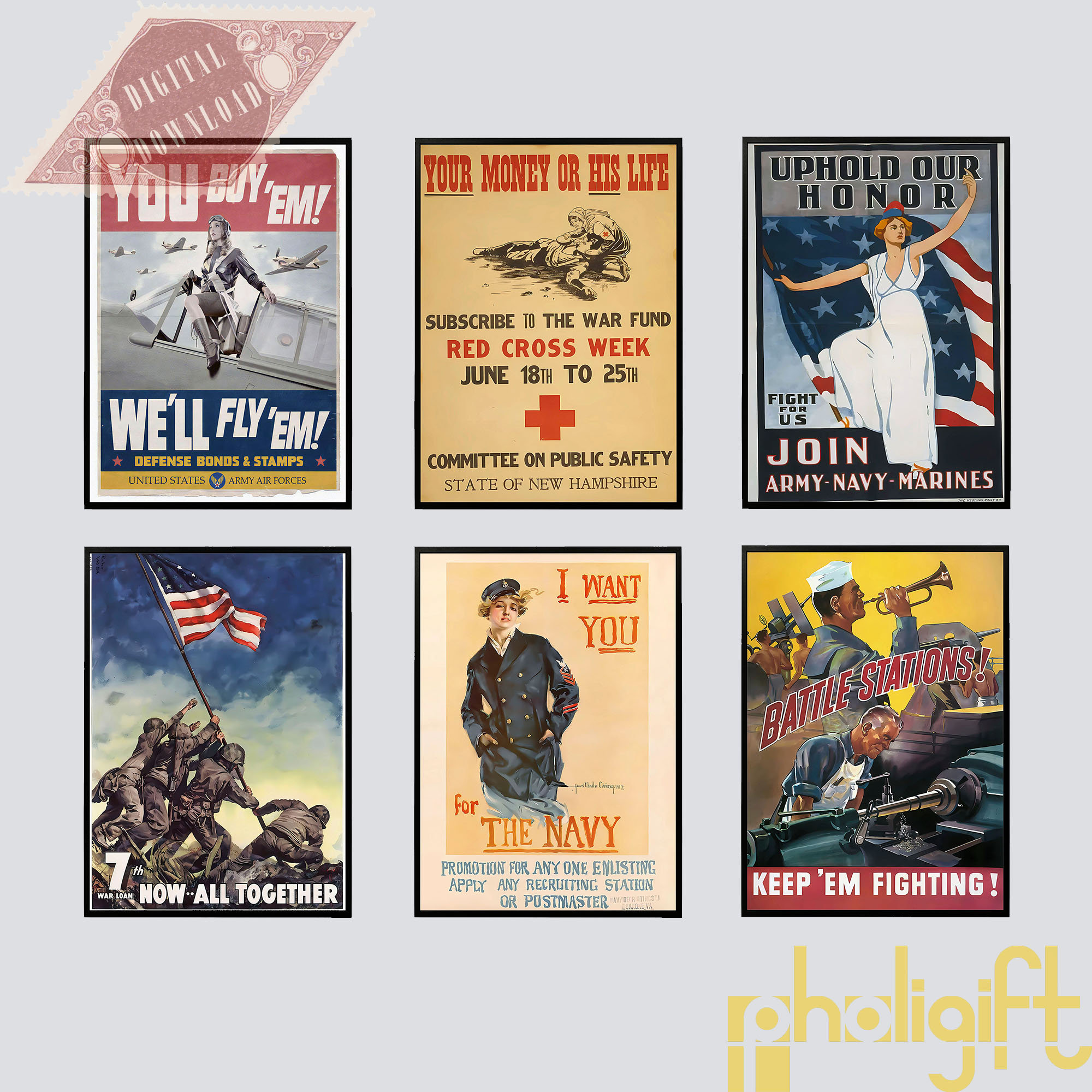 27 Vintage WW2 Propaganda Posters Bundle, Printable World War Digital ...