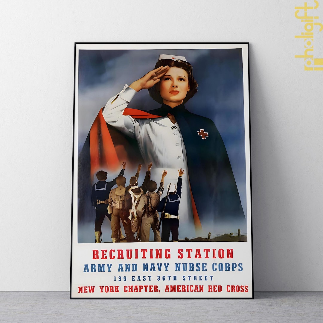 Vintage Army Navy Nurse Corps Recruiting Poster, American Red Cross ...