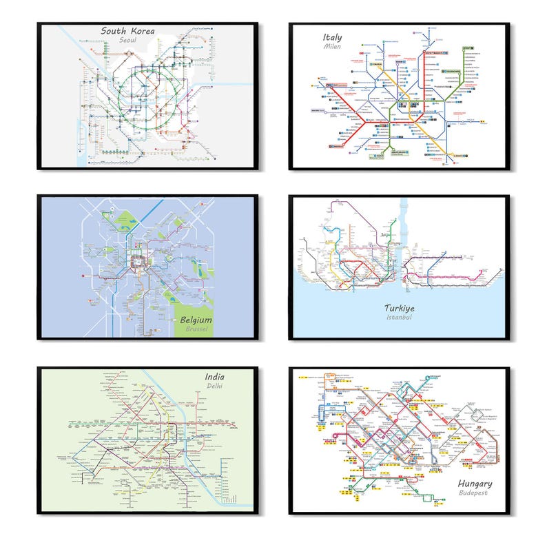 61 Transit Maps of Cities, Metro System Subway Poster, Mass Transit Map ...