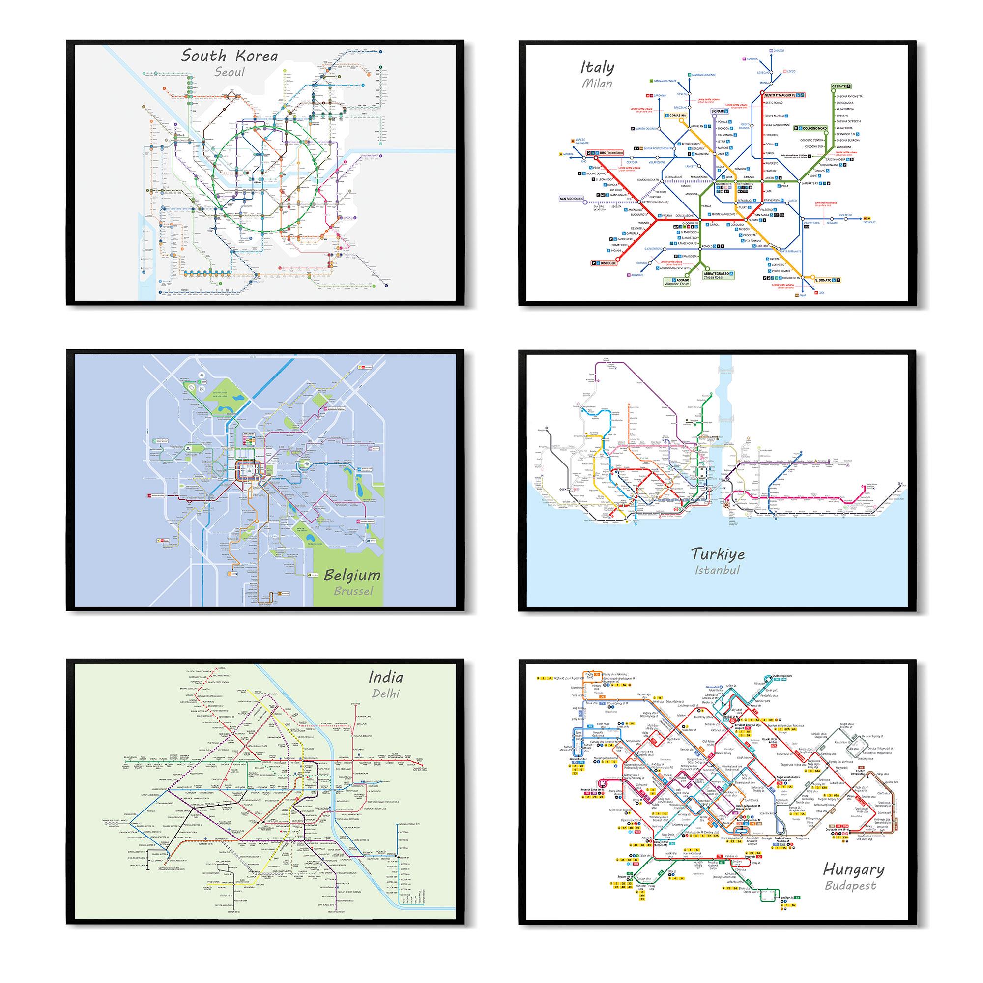 61 Transit Maps of Cities, Metro System Subway Poster, Mass Transit Map ...