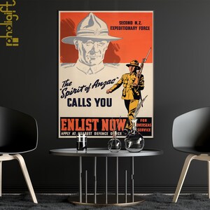 The "spirit of Anzac" Calls You Poster. Vintage WWI Enlistment Print ...