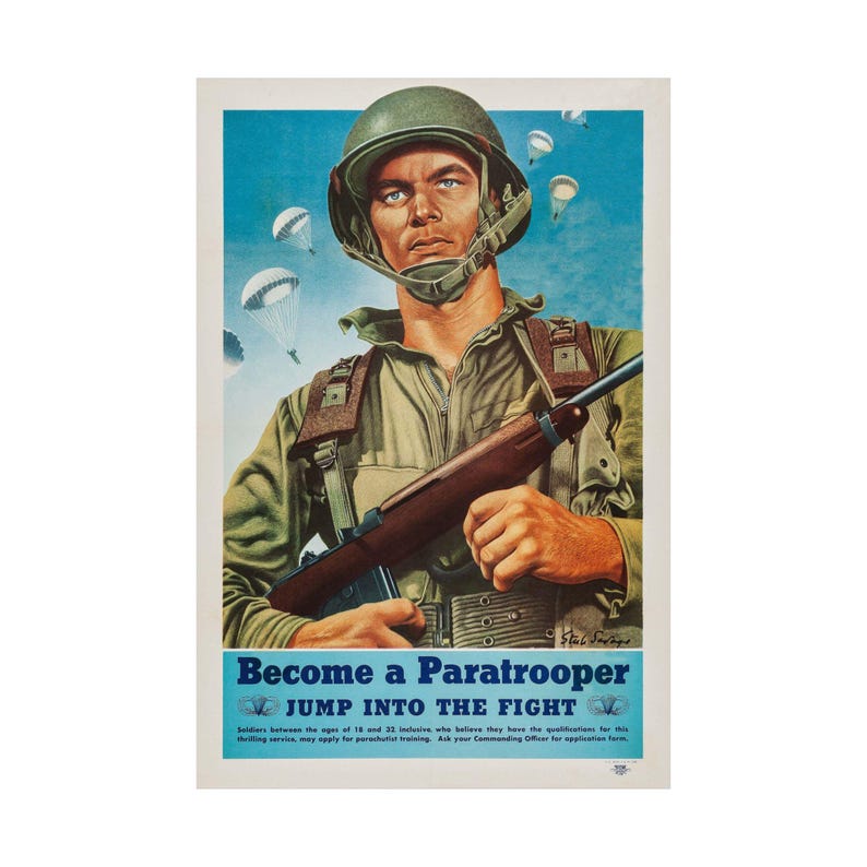 WWII Paratrooper Recruitment Poster, Vintage Military Art Print - Etsy ...