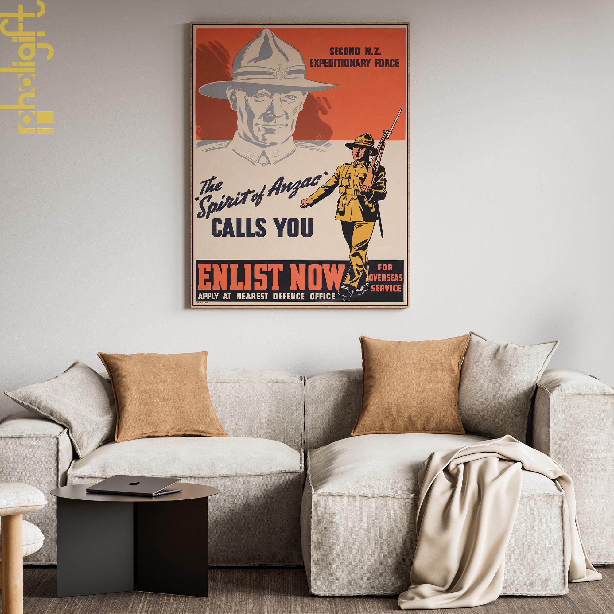 The "spirit of Anzac" Calls You Poster. Vintage WWI Enlistment Print ...