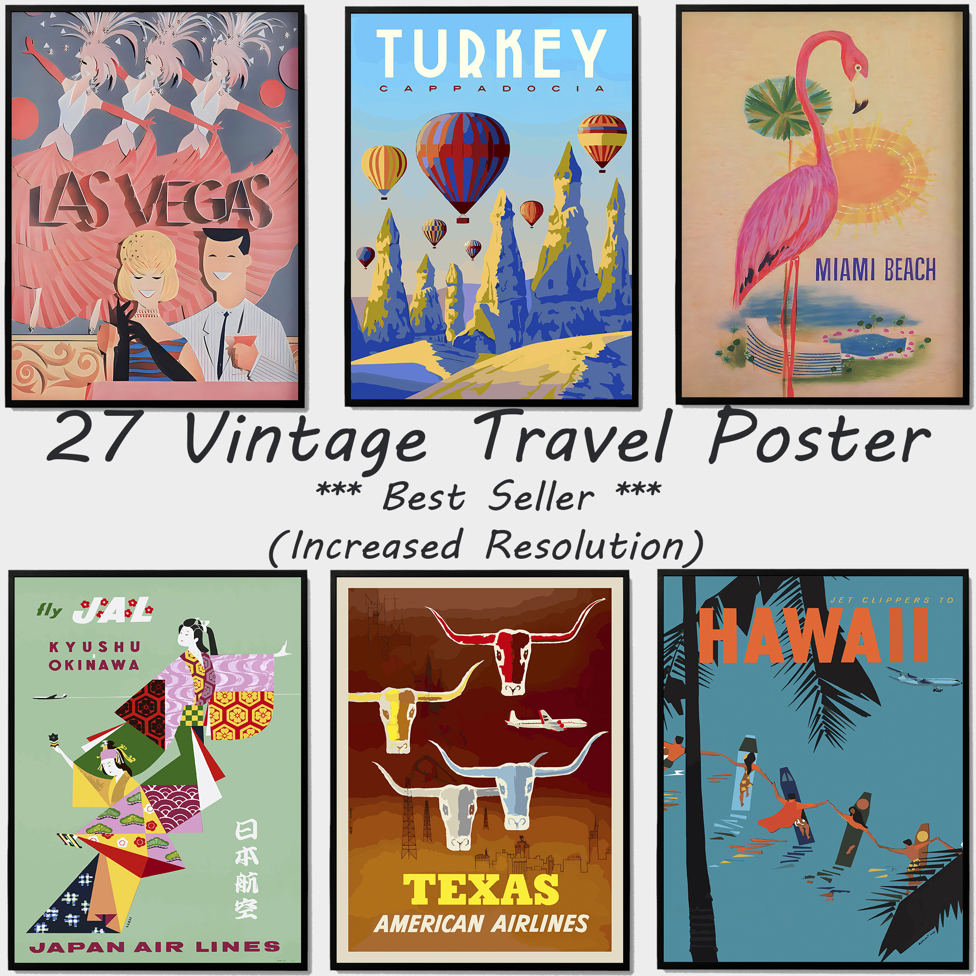 27 Retro Travel Poster Bundle, Vintage Eclectic Wall Art (JPEG) - Etsy