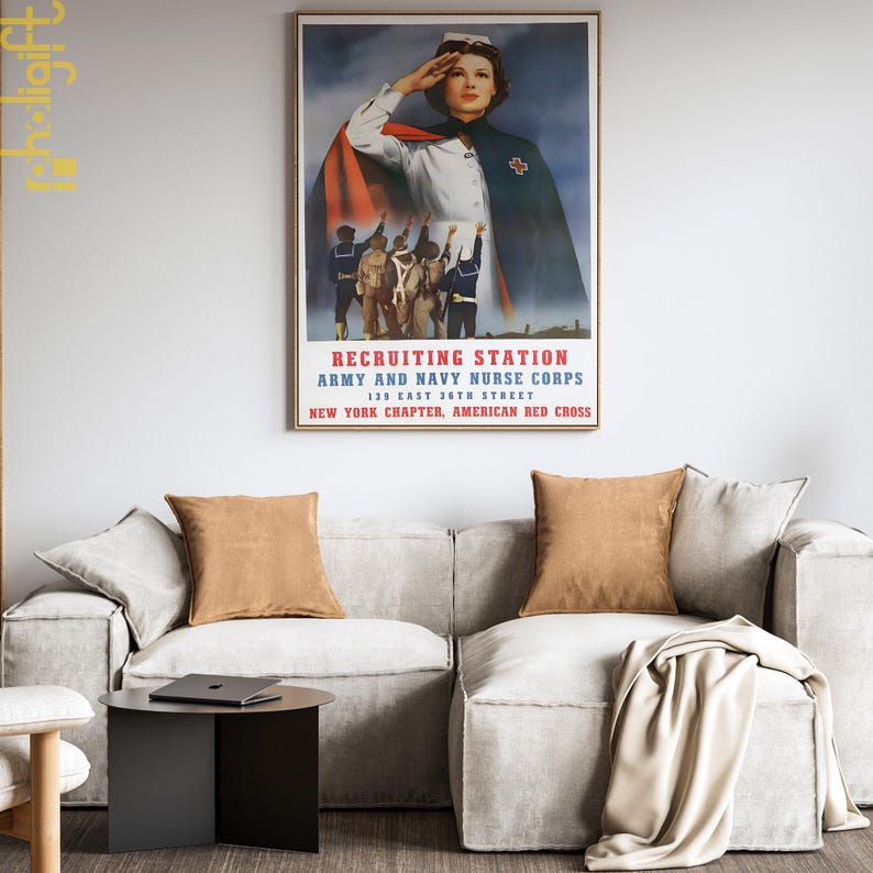 Vintage Army Navy Nurse Corps Recruiting Poster, American Red Cross ...