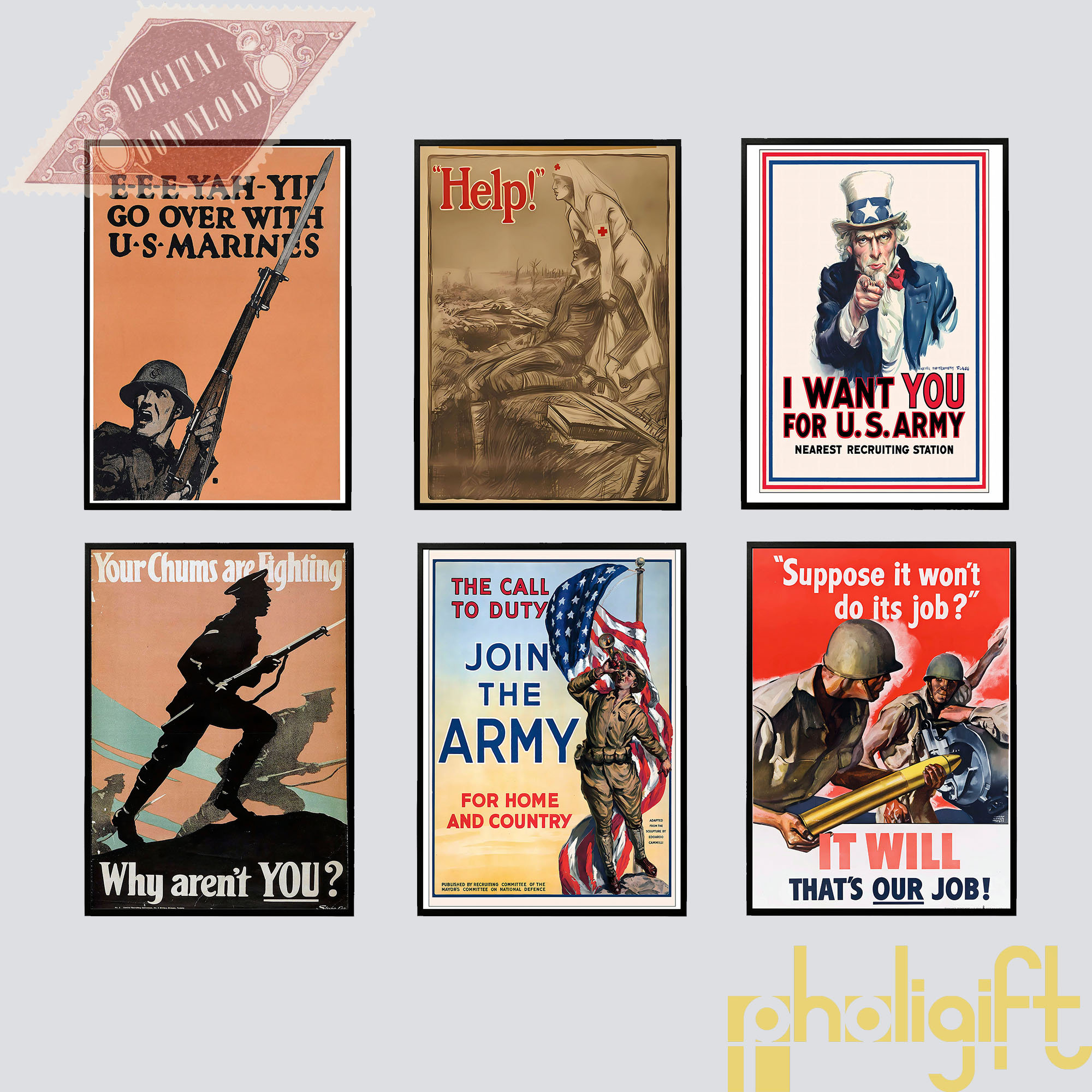 27 Vintage WW2 Propaganda Posters Bundle, Printable World War Digital ...