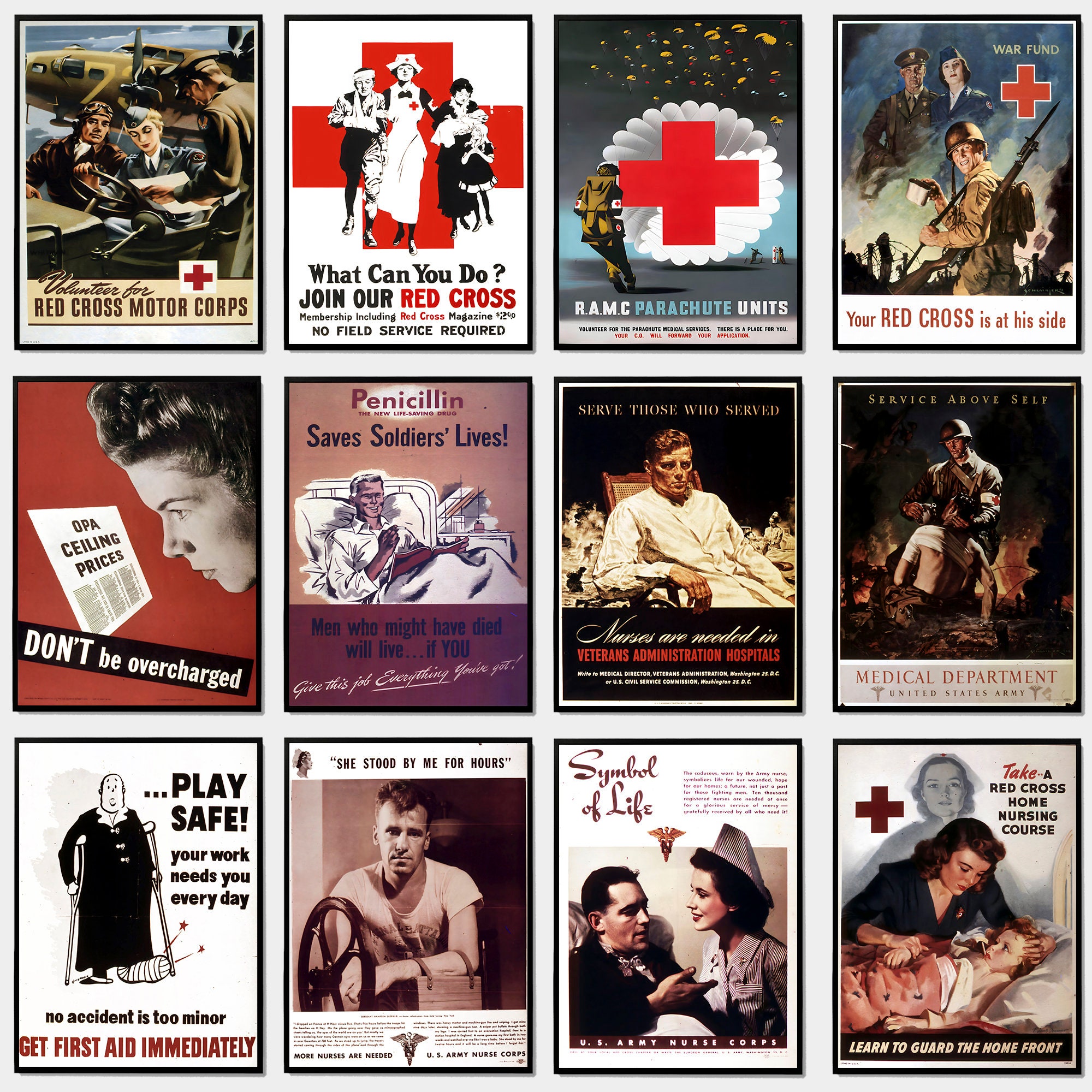 Vintage WWII Red Cross Poster Bundle, Florence Nightingale Wall Art ...