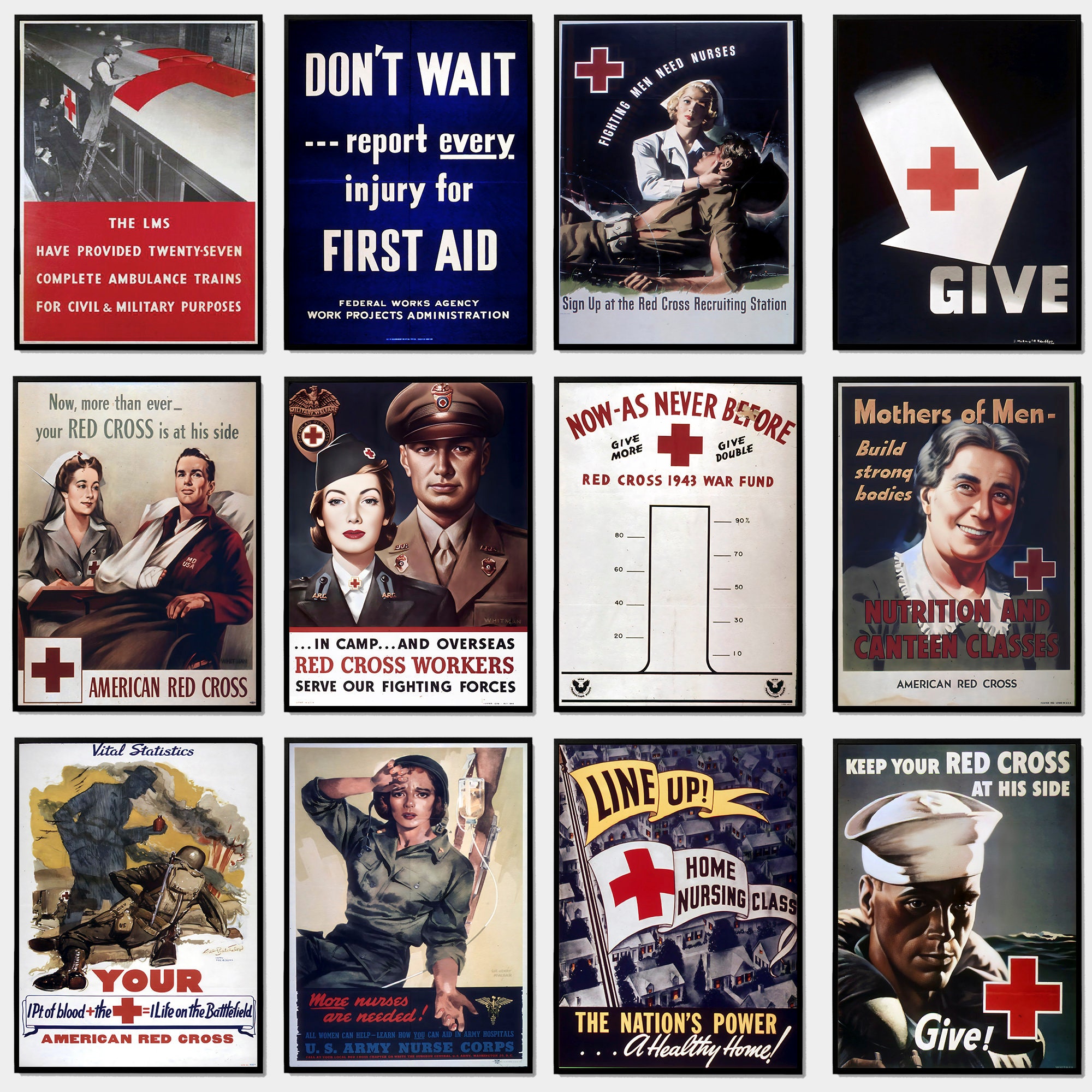 Vintage WWII Red Cross Poster Bundle, Florence Nightingale Wall Art ...