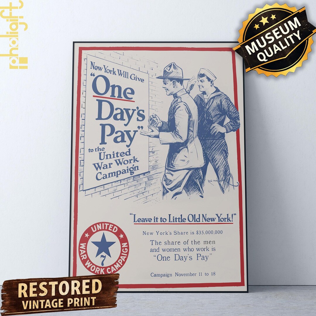 One Day's Pay Poster Matte Vertical Poster | Vintage WWI War Work ...