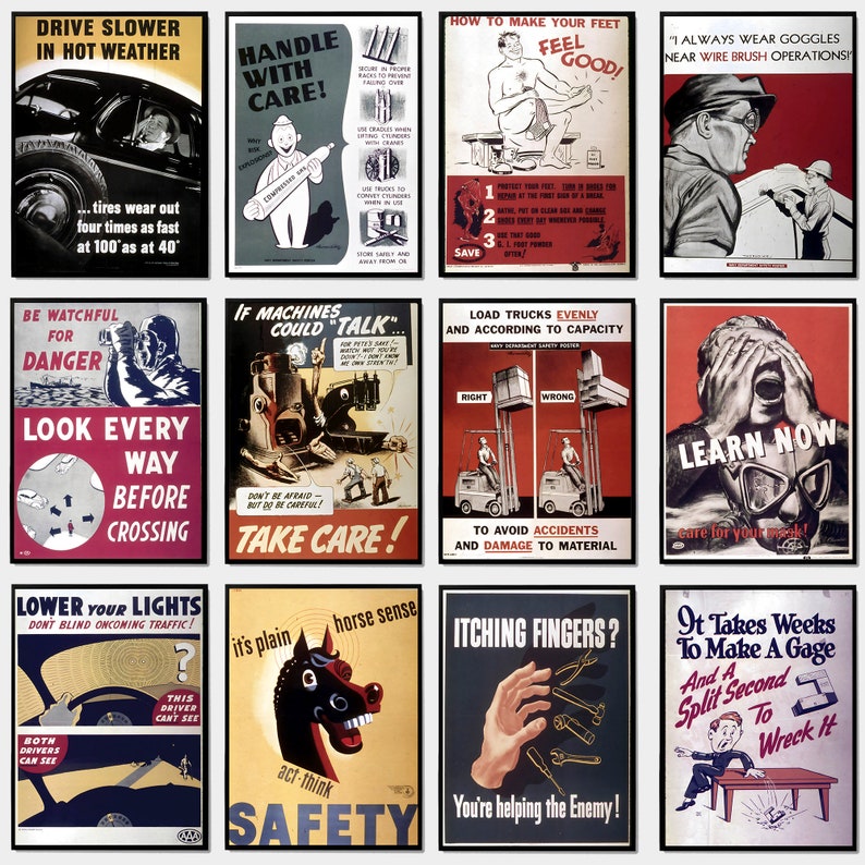 58 HQ Vintage Work Safety Poster Bundle, Printable 1940s World War ...