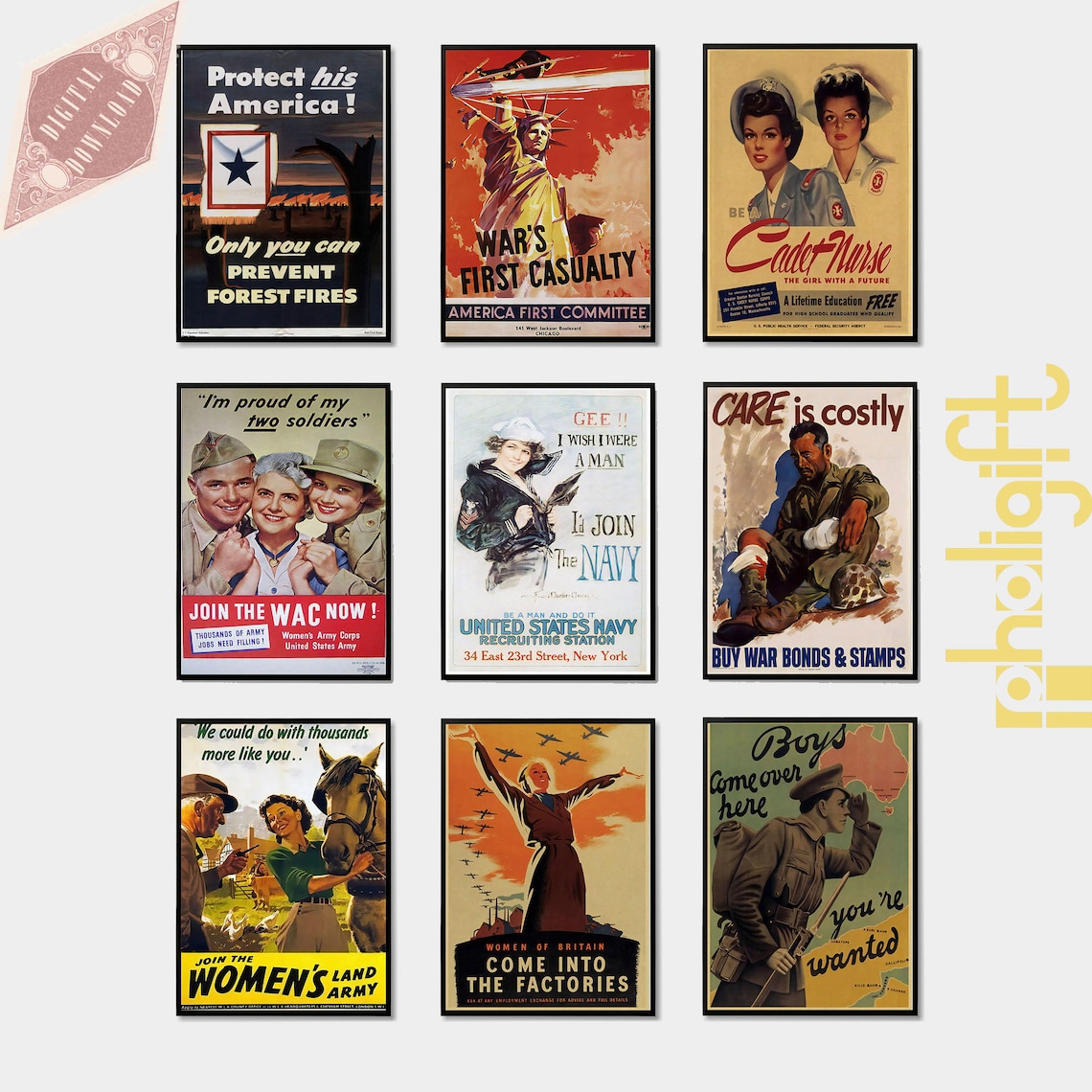 61 Vintage WW2 Propaganda Posters Bundle, High Quality Scanned ...
