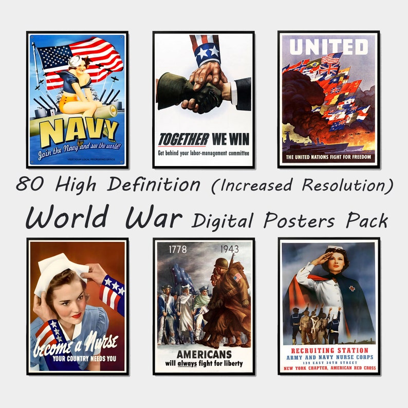 80 Vintage World War Propaganda Posters Bundle, Printable Wall Poster ...