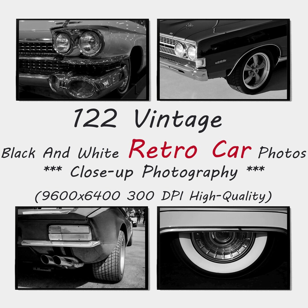122 Retro Car Poster Prints, Black and White Car Wall Decor, Printable ...