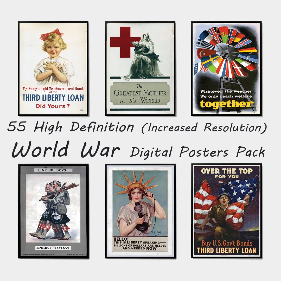 Set of 55 Vintage WWII Propaganda Poster Pack, Digital 1940s Political ...