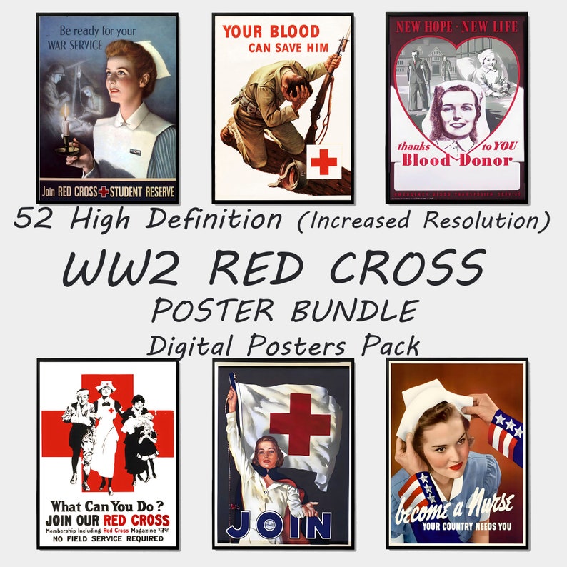 Red Cross 52 Vintage World War Poster Bundle, Florence Nightingale's ...