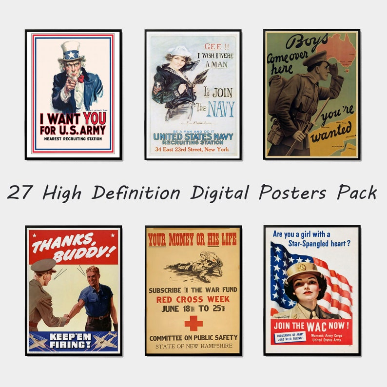 27 Vintage WW2 Propaganda Posters Bundle, Printable World War Digital ...