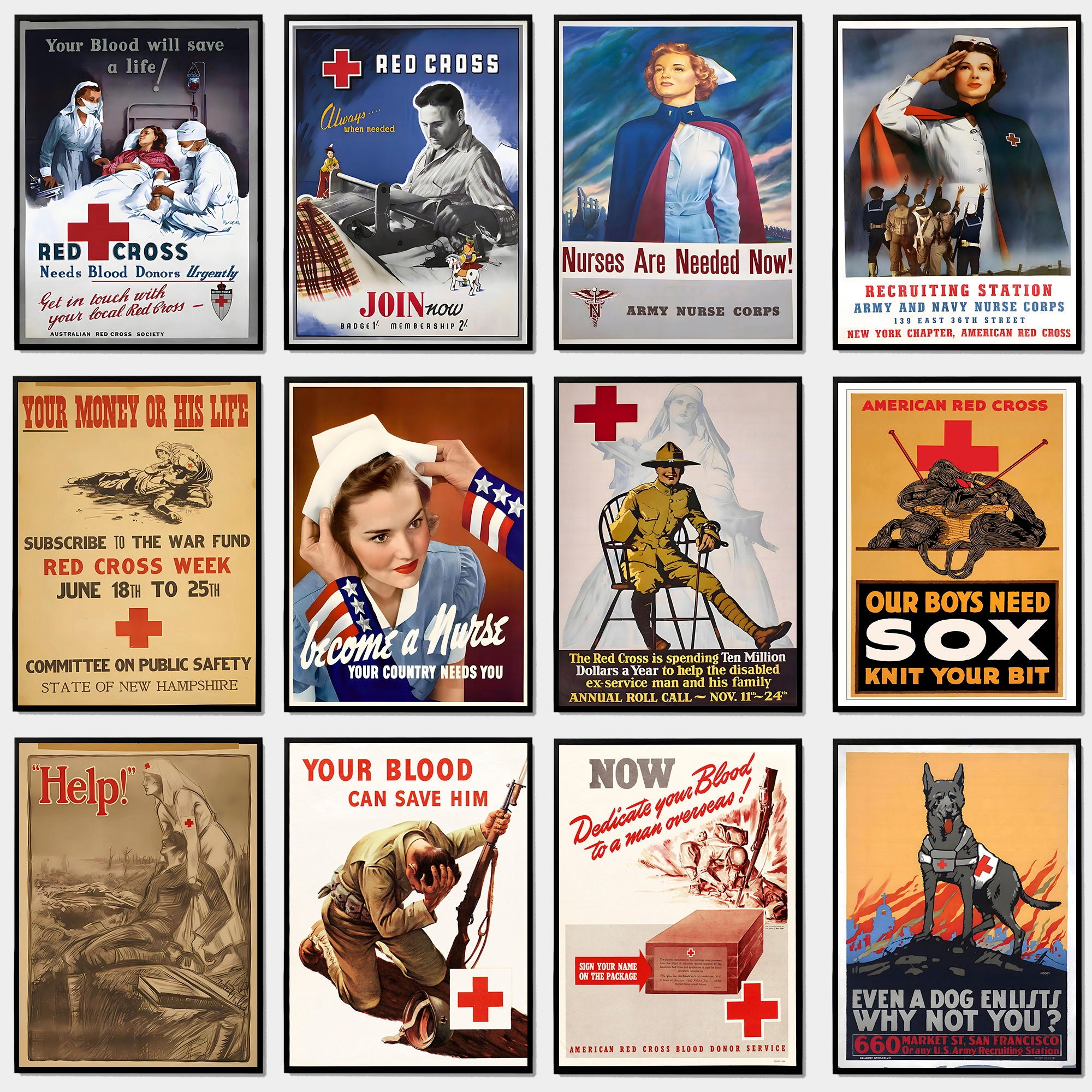 Red Cross 52 Vintage World War Poster Bundle, Florence Nightingale's ...