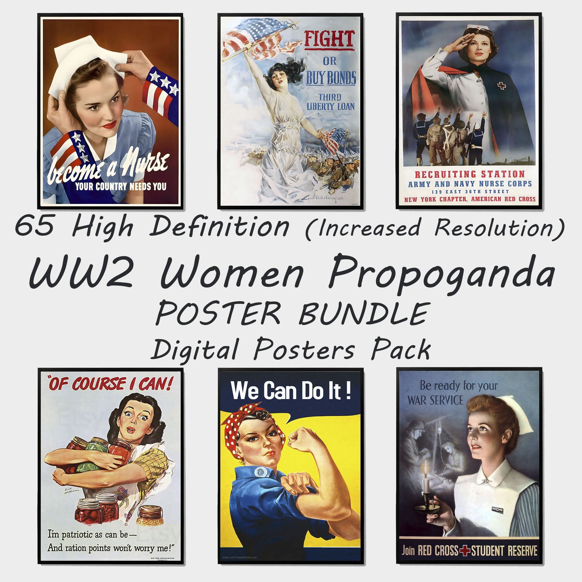 65 HQ Vintage Woman Propaganda Poster Bundle, 1940s WW2 Feminist Poster ...