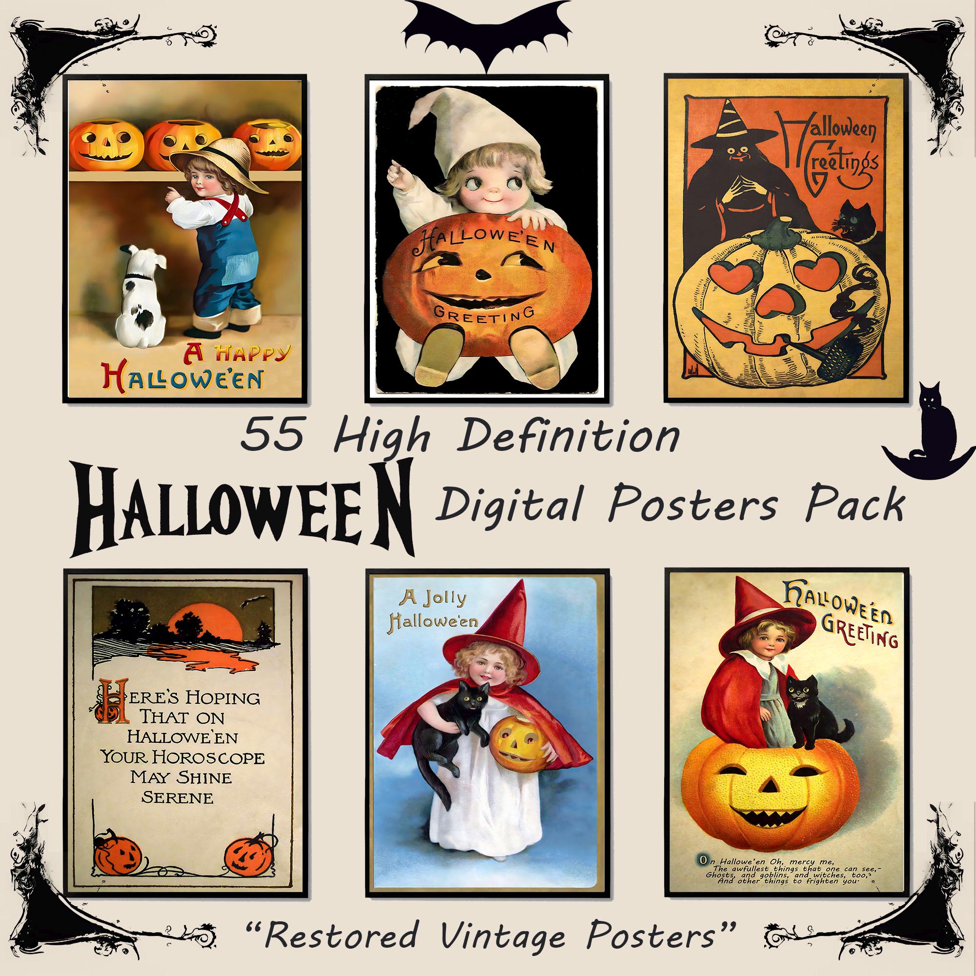 55 Printable Vintage Halloween Posters, Fall Season Print Pack, Wall ...