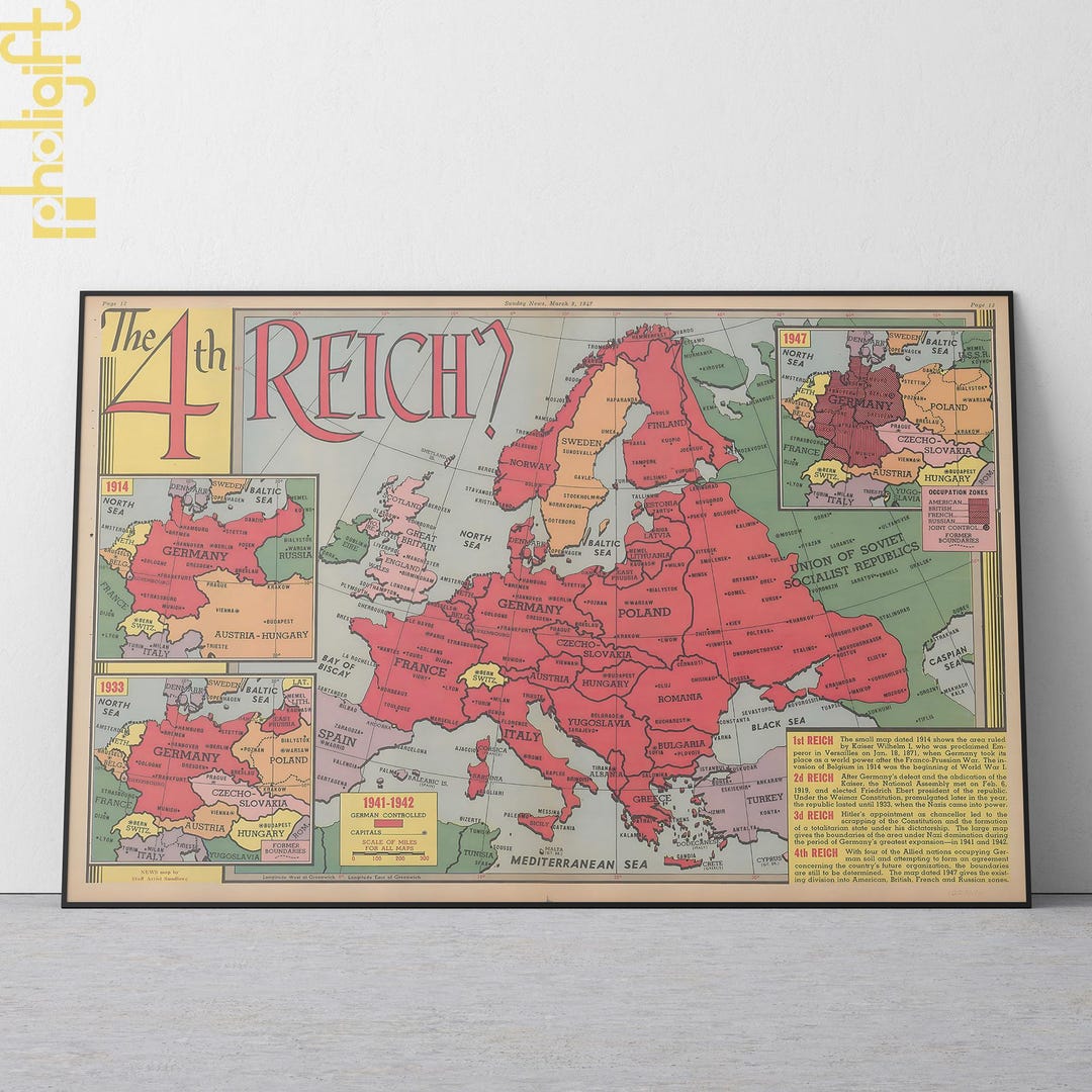 WWII 4th Reich Map Print, Vintage Military History Poster - Etsy