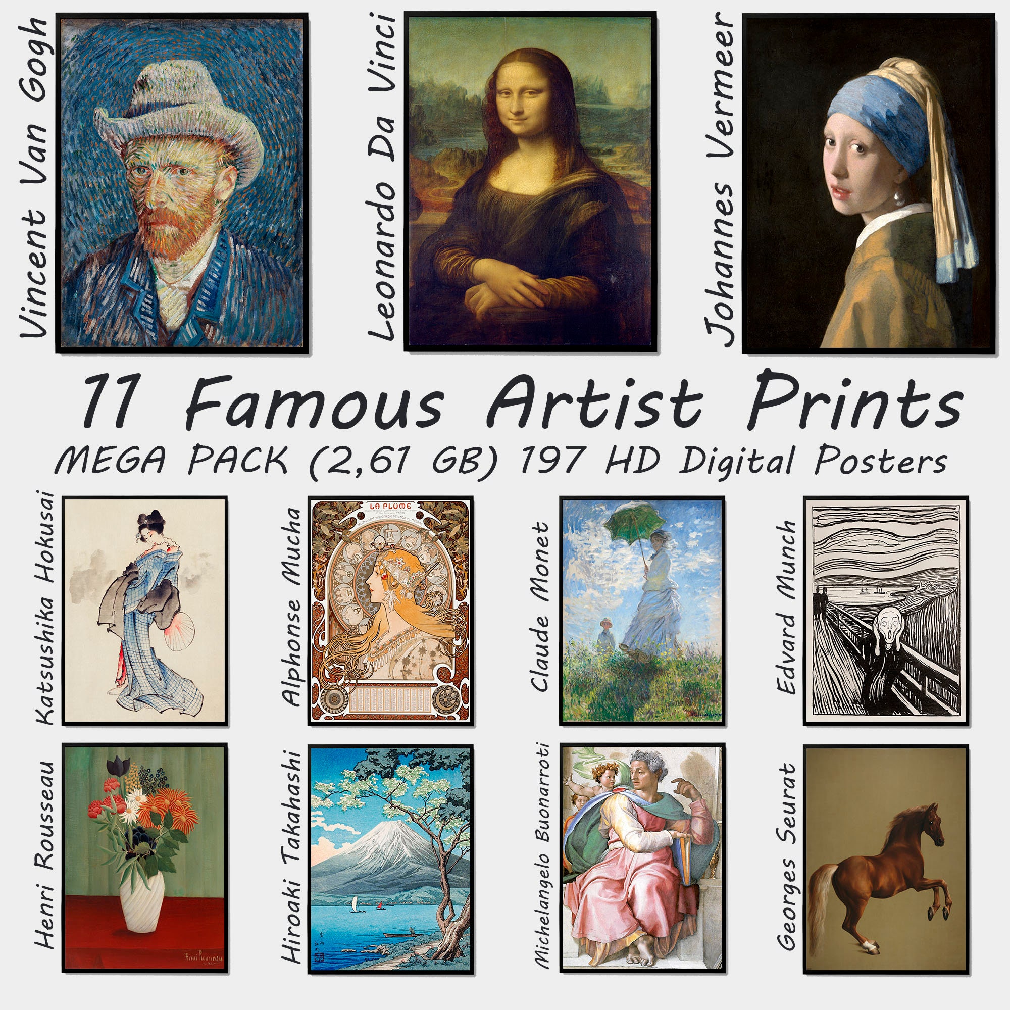 11 Famous Artist's 197 Prints Bundle, Printable Wall Art Collection ...