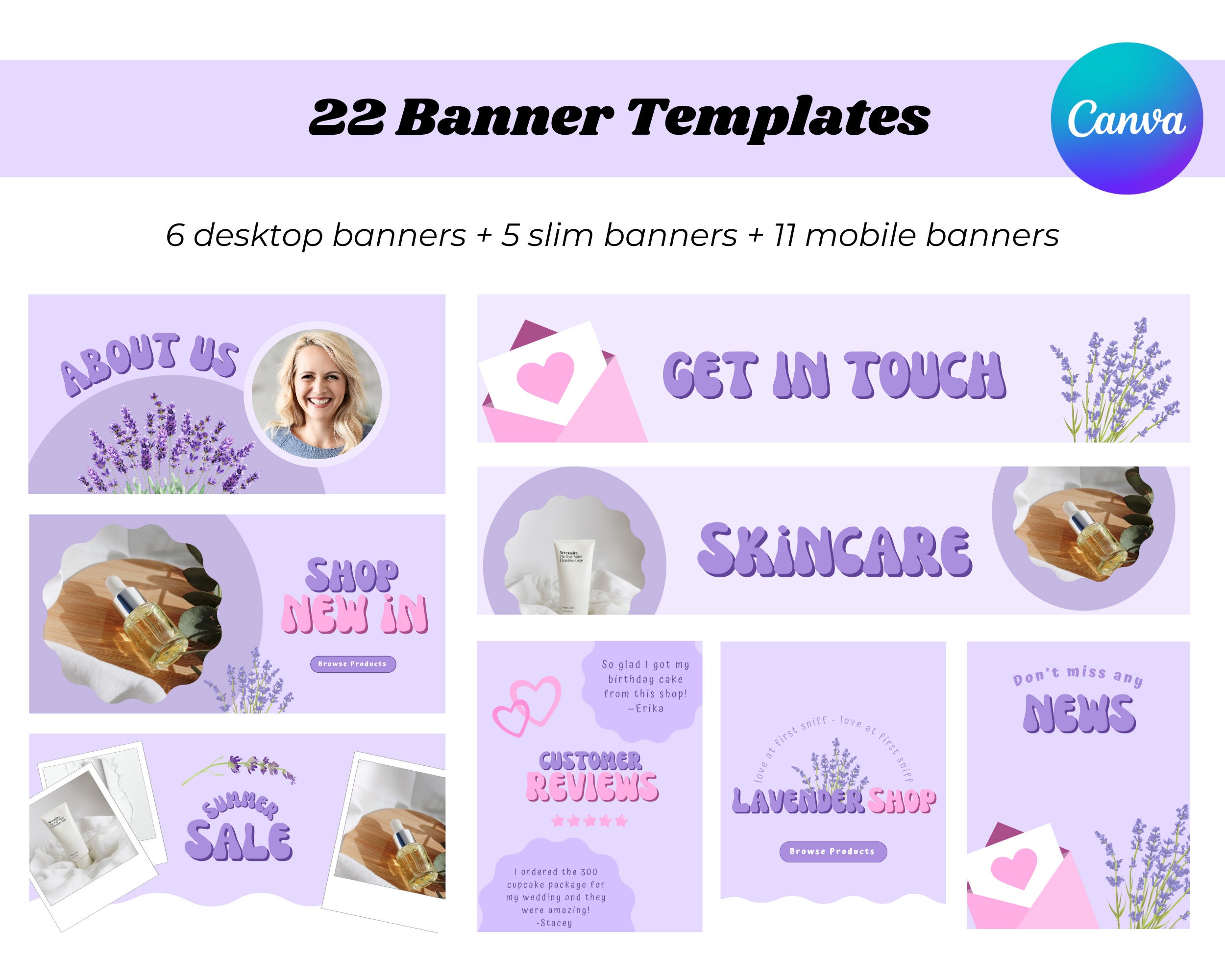 Lavender Website Banner Template, Shopify Store Branding, Pastel Bright ...