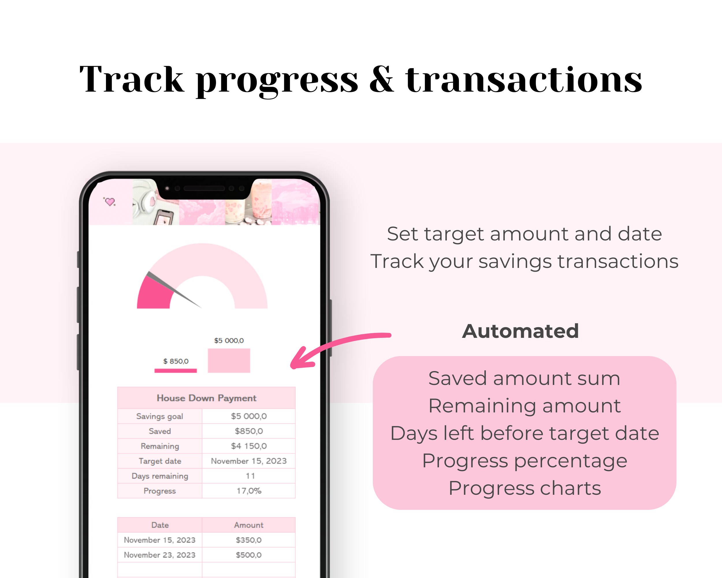 Pink Savings Tracker Excel Spreadsheet Cute Pastel Excel - Etsy