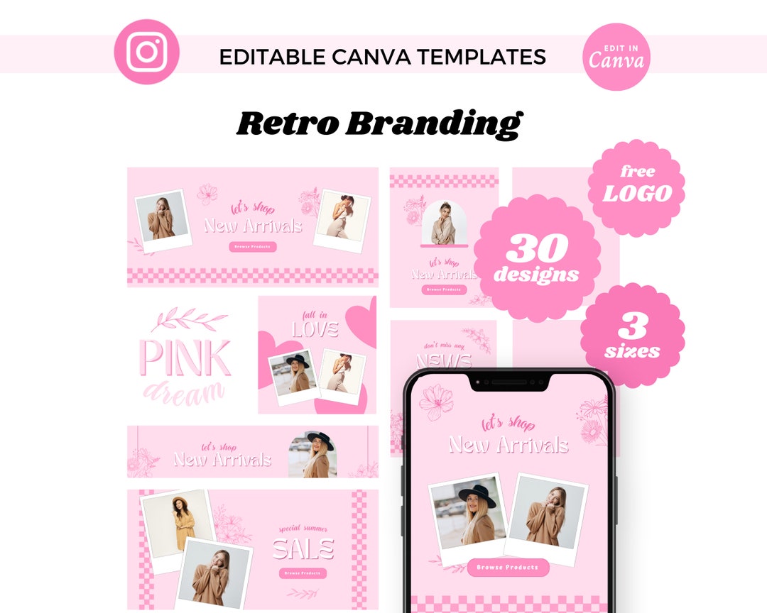 Pink Retro Website Branding Shopify, Pastel Digital Banner Design, Cute ...