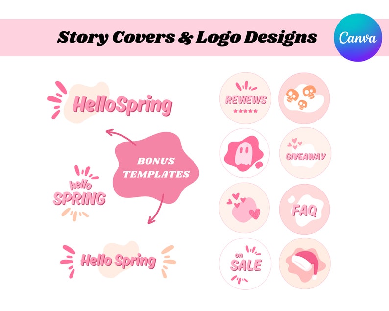 Abstract Pink Instagram Template Bundle With Free Logo, Pastel Pink ...