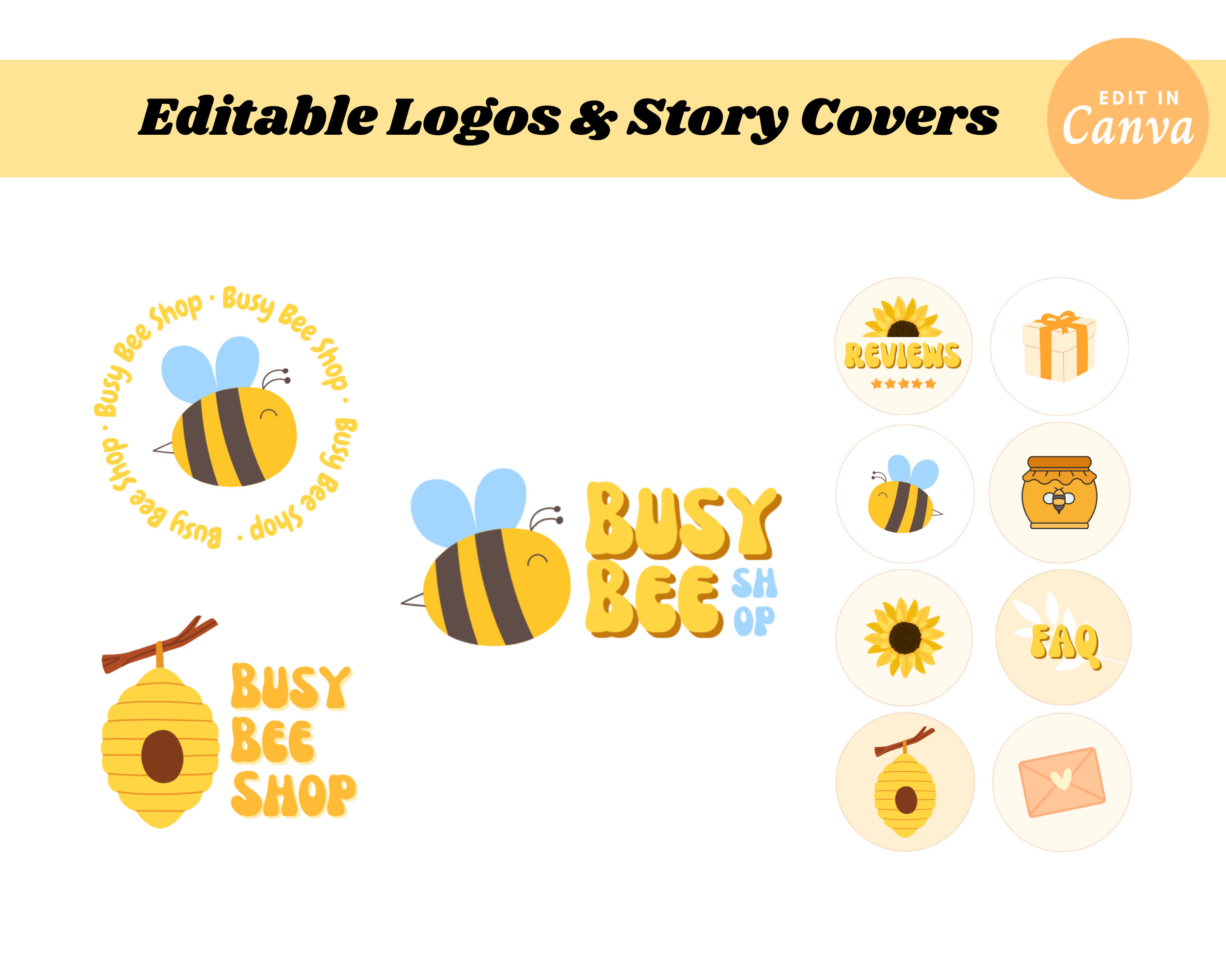 Honey Bee Website Branding Bundle, Pastel Digital Banner Design, Cute ...