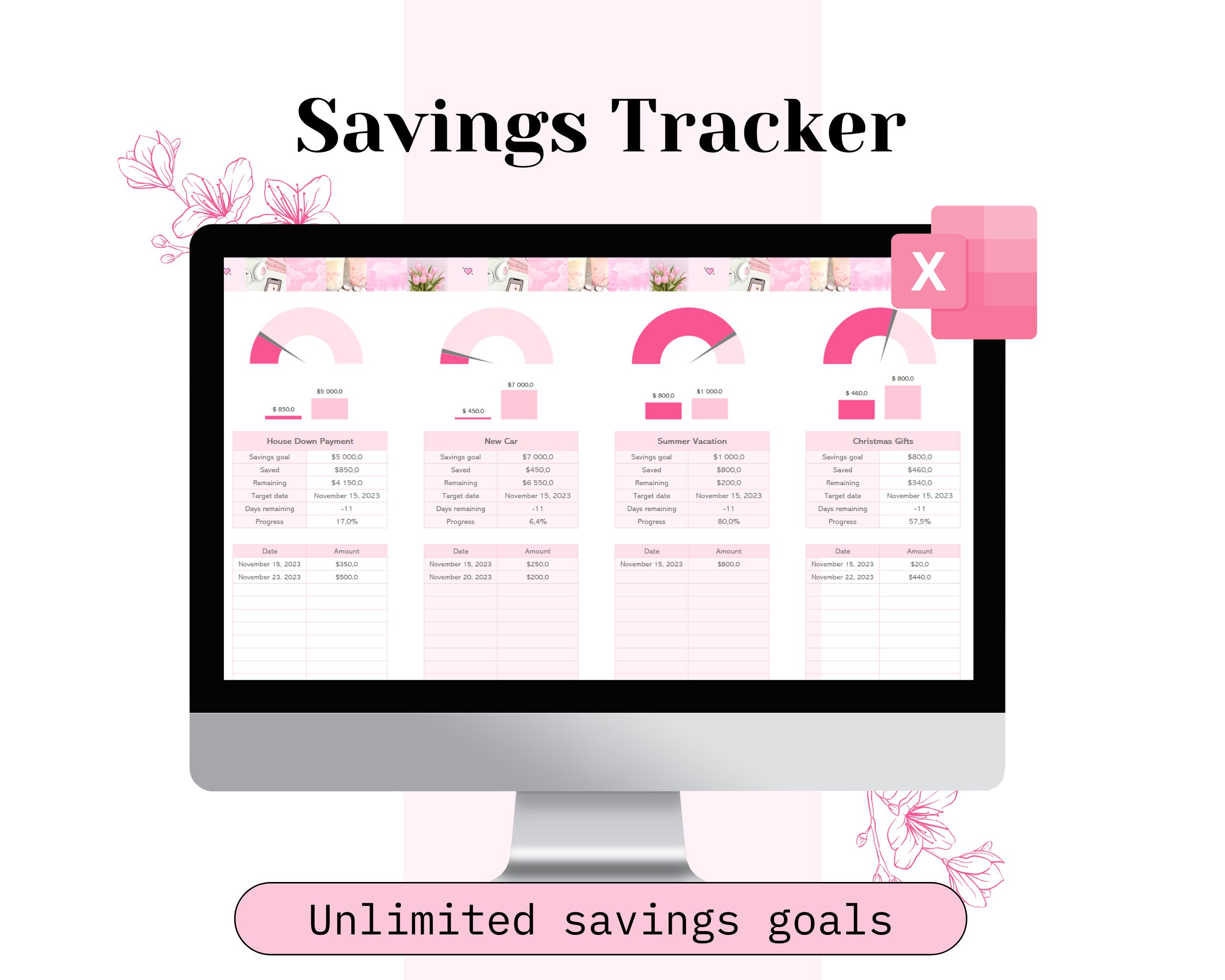 Pink Savings Tracker Excel Spreadsheet Cute Pastel Excel - Etsy