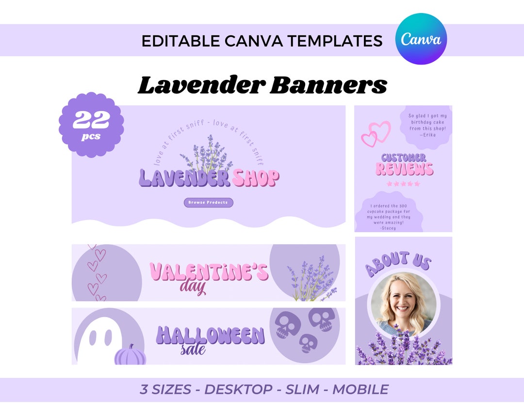 Lavender Website Banner Template, Shopify Store Branding, Pastel Bright ...