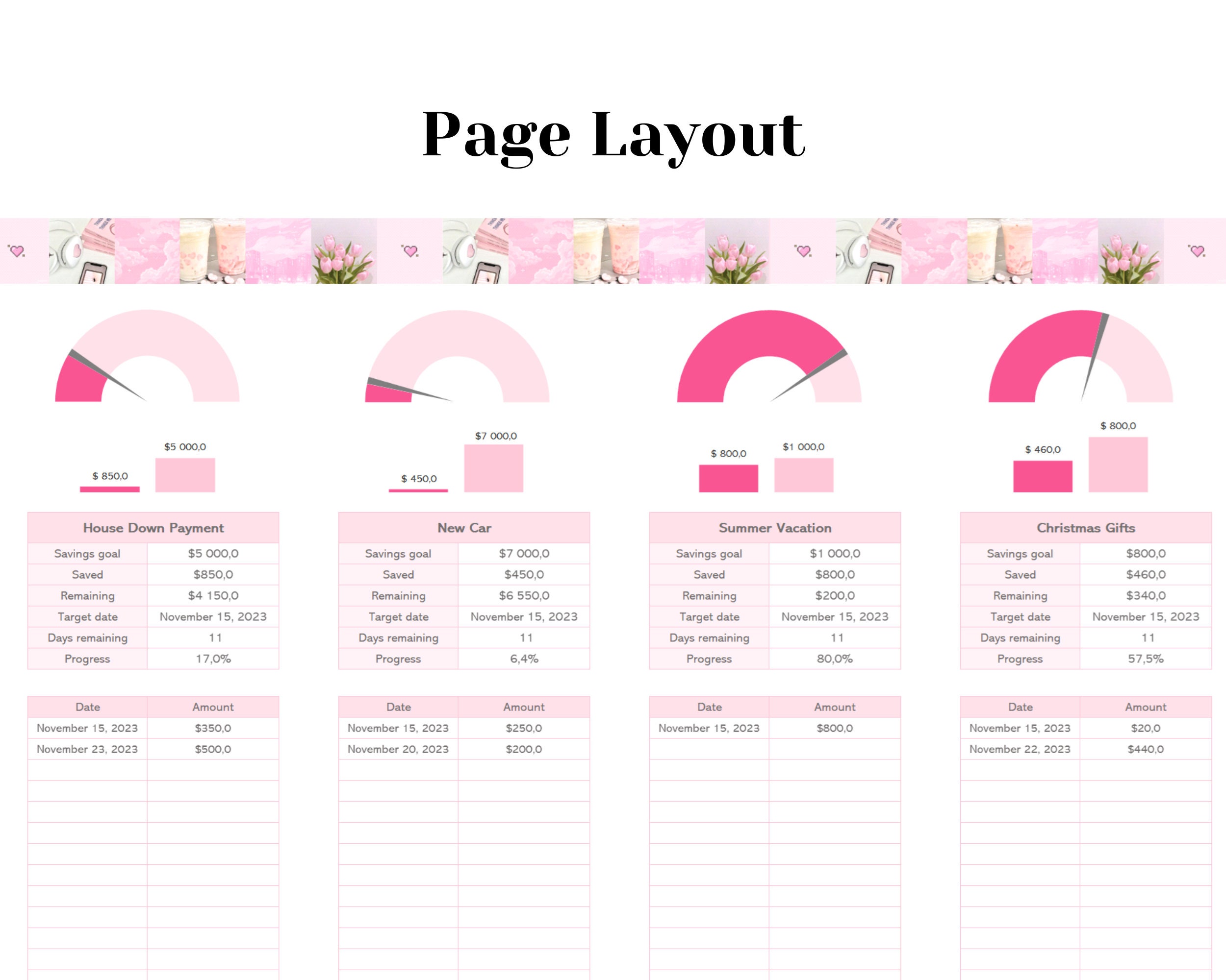 Pink Savings Tracker Excel Spreadsheet Cute Pastel Excel - Etsy
