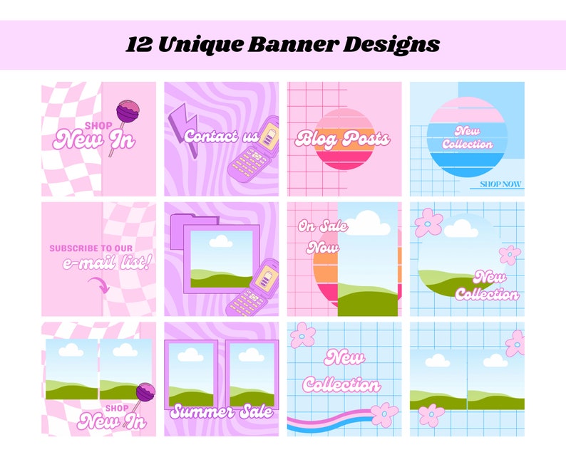 Retro Shopify Banner Templates for Canva, Pink Groovy Website Banner ...