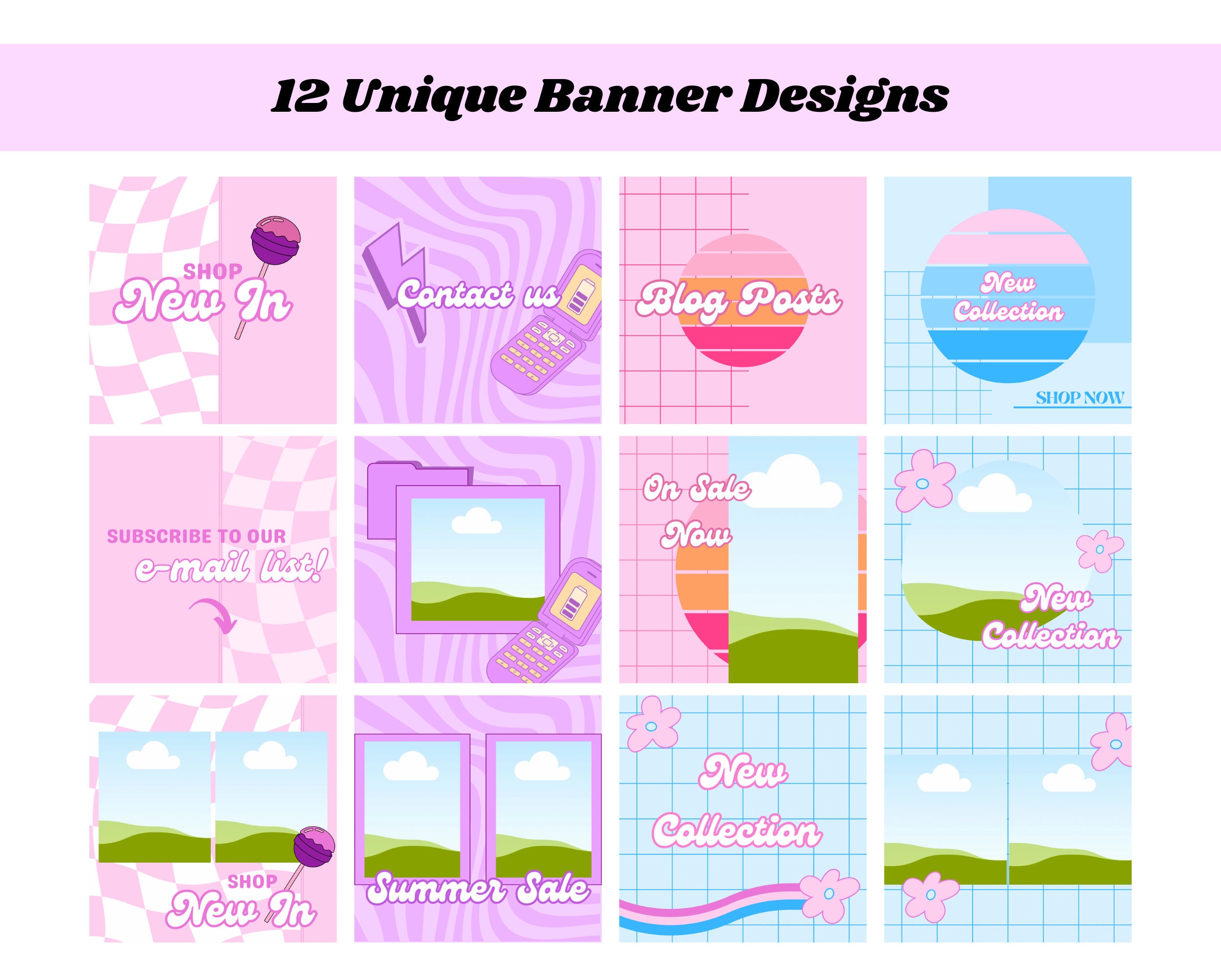 Retro Shopify Banner Templates for Canva, Pink Groovy Website Banner ...