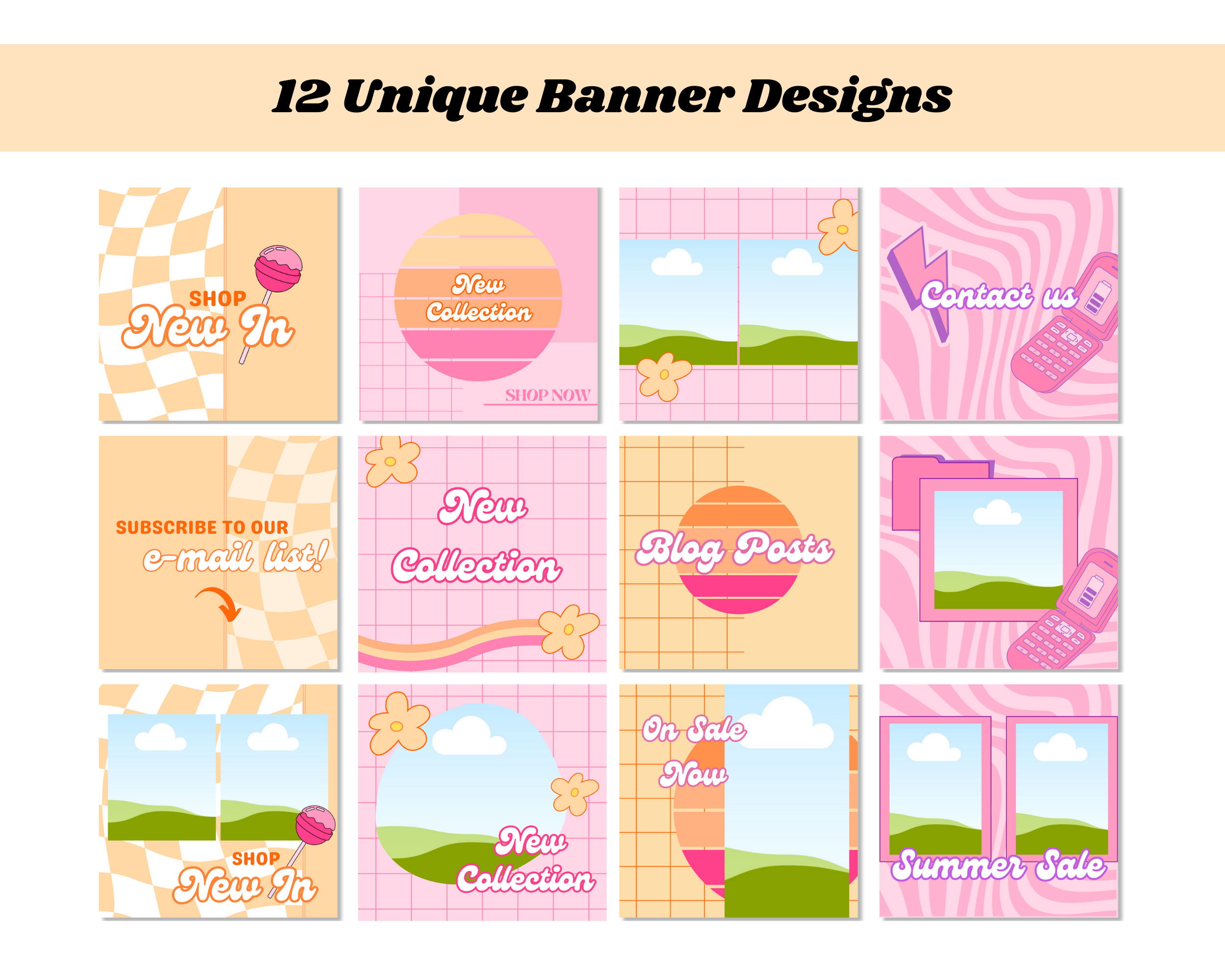 Retro Shopify Banner Templates for Canva, Orange Hippie Website Banner ...