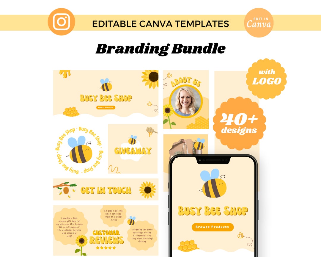 Honey Bee Website Branding Bundle, Pastel Digital Banner Design, Cute ...