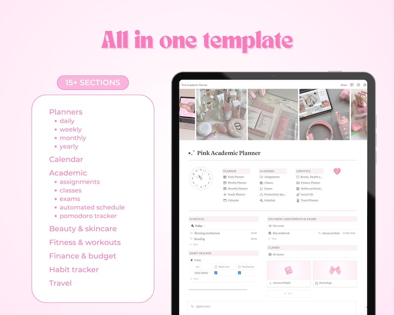 Pink Notion Student Planner Template, Cute Notion Academic Daily ...