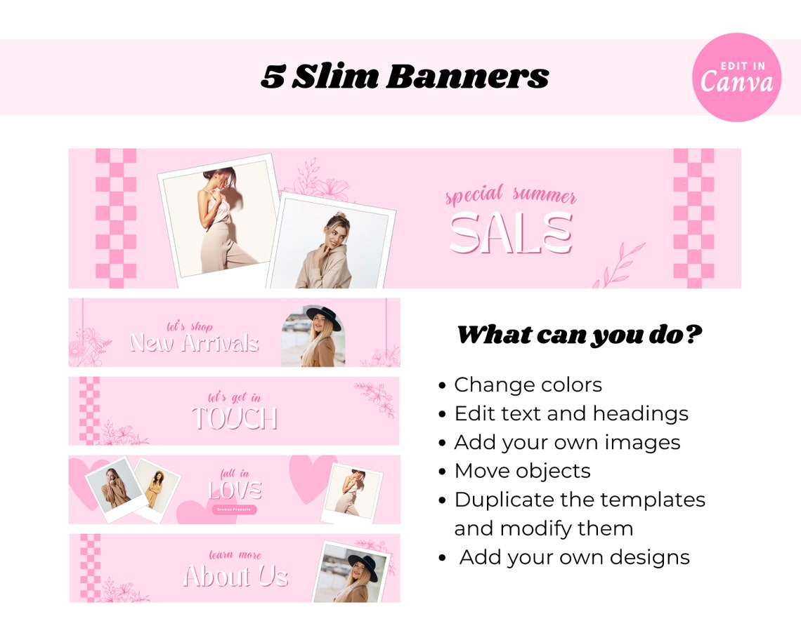 Pink Retro Website Branding Shopify, Pastel Digital Banner Design, Cute ...