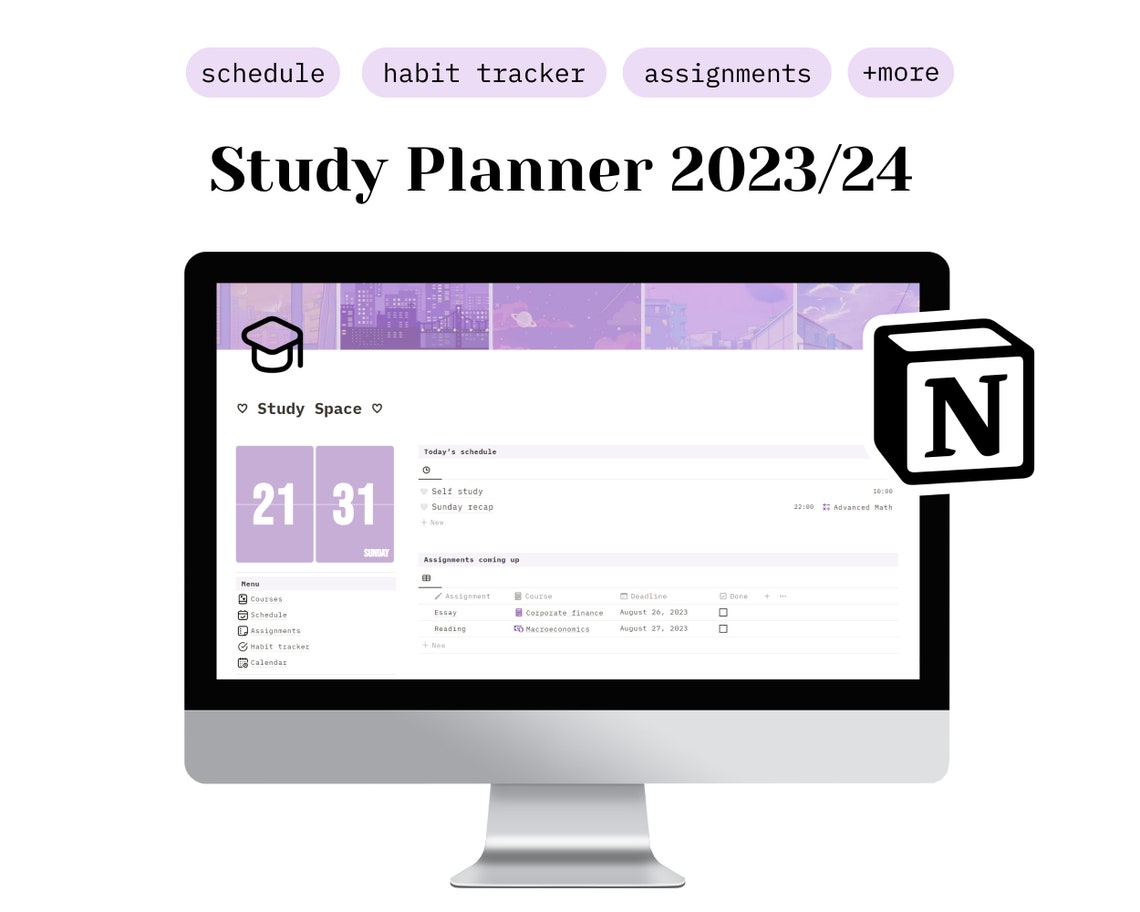 Student Planner Notion Template 2023 2024 Purple Violet - Etsy