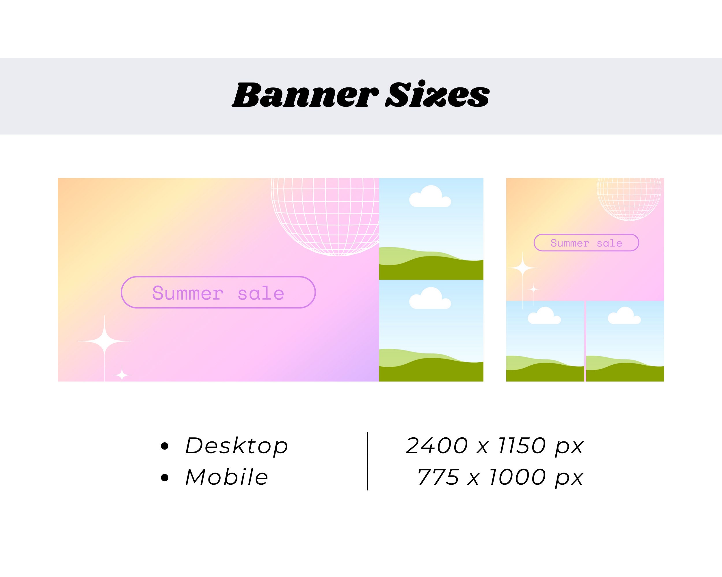 Retro Website Banner Templates for Canva, Pink Blue Gradient Banner ...
