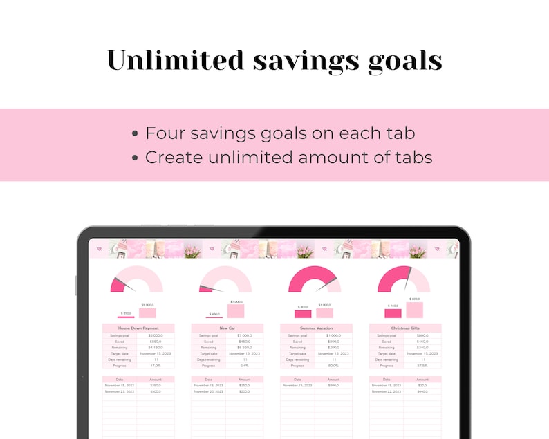 Pink Savings Tracker Excel Spreadsheet Cute Pastel Excel - Etsy