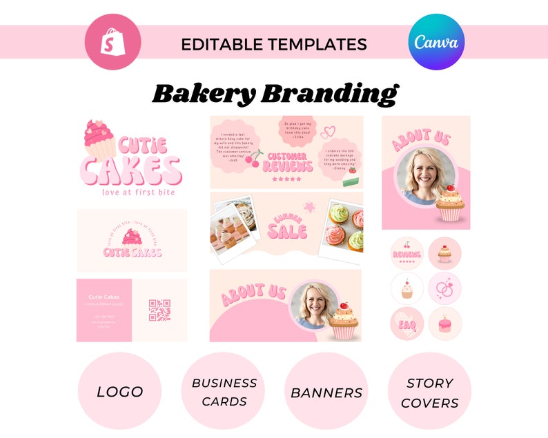 Bakery Shopify Branding Bundle Canva Business Card Logo - Etsy