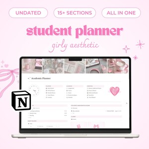 Pink Notion Student Planner Template, Cute Notion Academic Daily ...