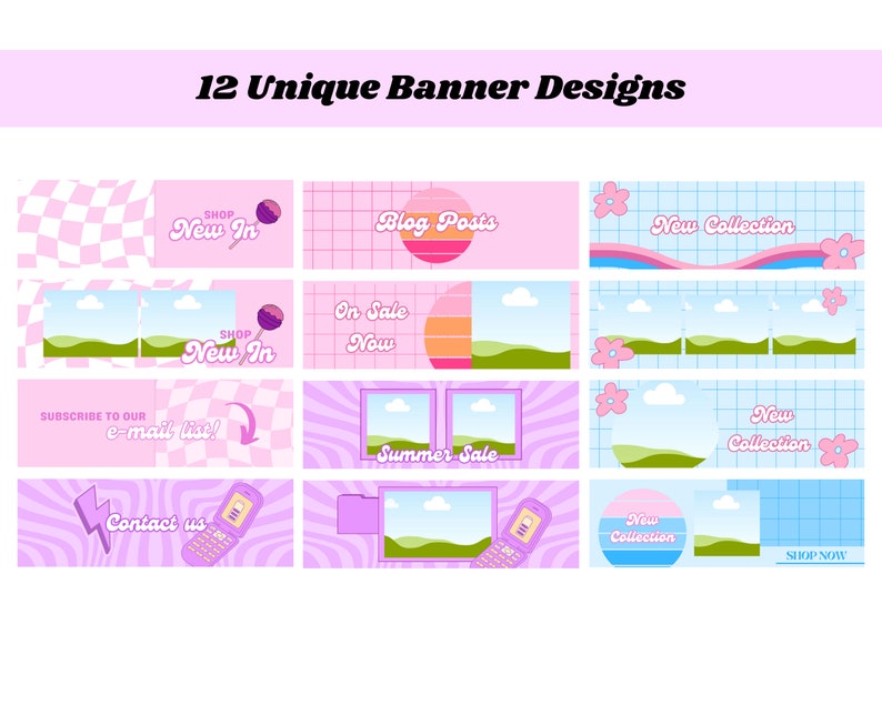 Retro Shopify Banner Templates for Canva, Pink Groovy Website Banner ...